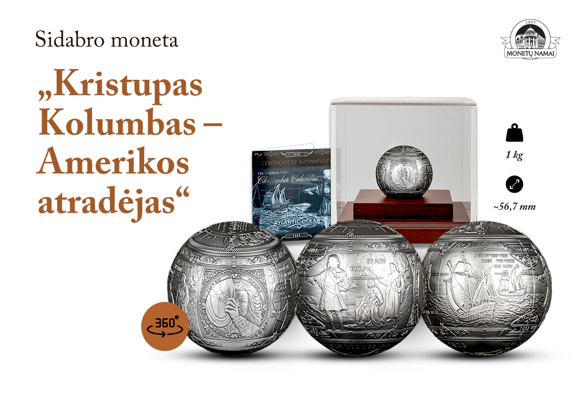 Sidabro moneta „Kristupas Kolumbas – Amerikos atradėjas“