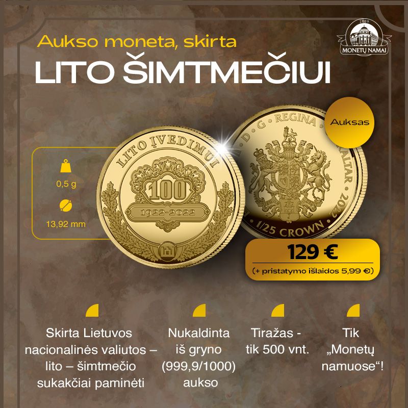 Aukso moneta, skirta lito įvedimo šimtmečiui