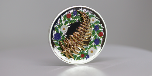 Spalvomis dengta sidabro moneta įamžinanti vasaros saulėgrįžos šventę ...